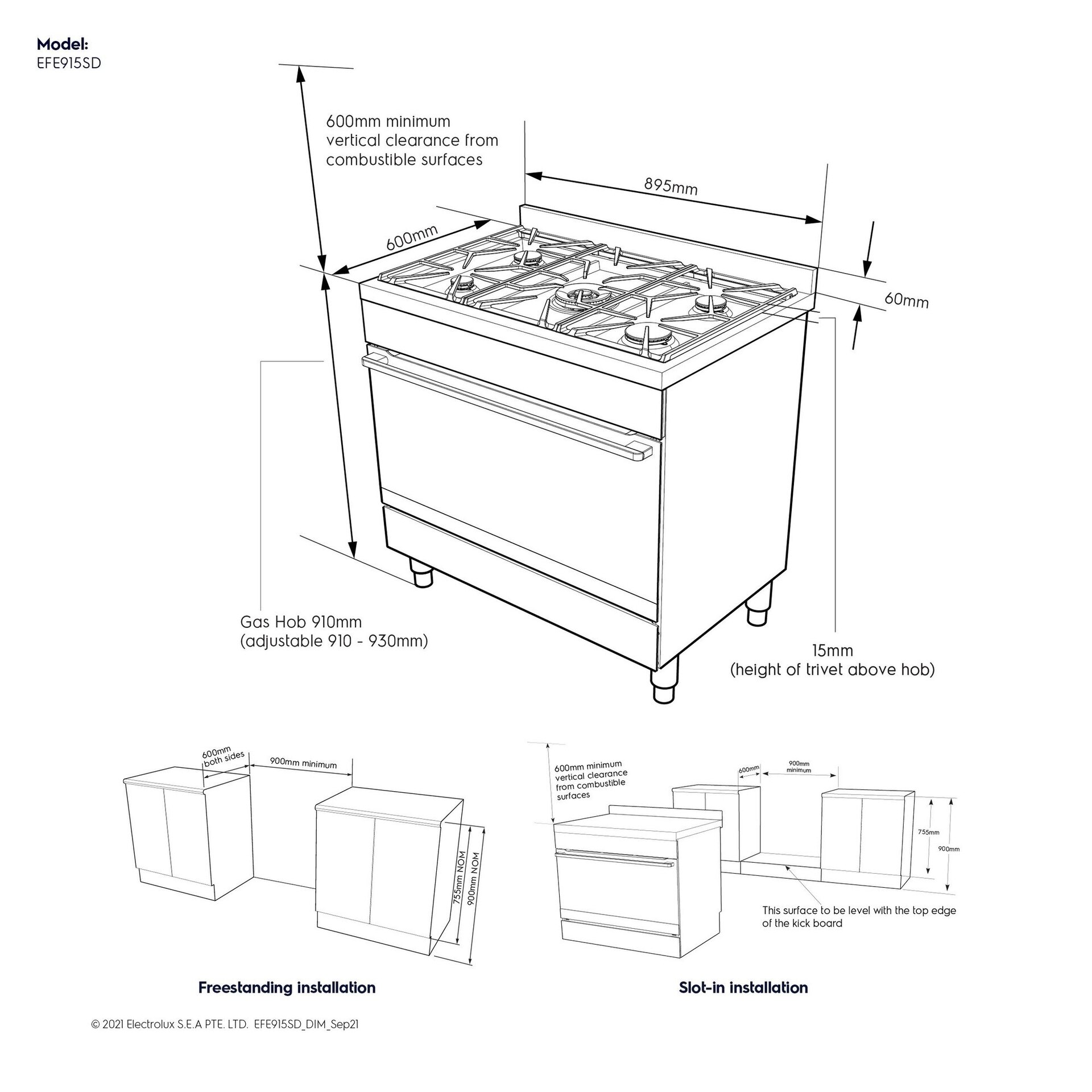 90cm UltimateTaste 500 freestanding cooker with gas hob and 116L ...
