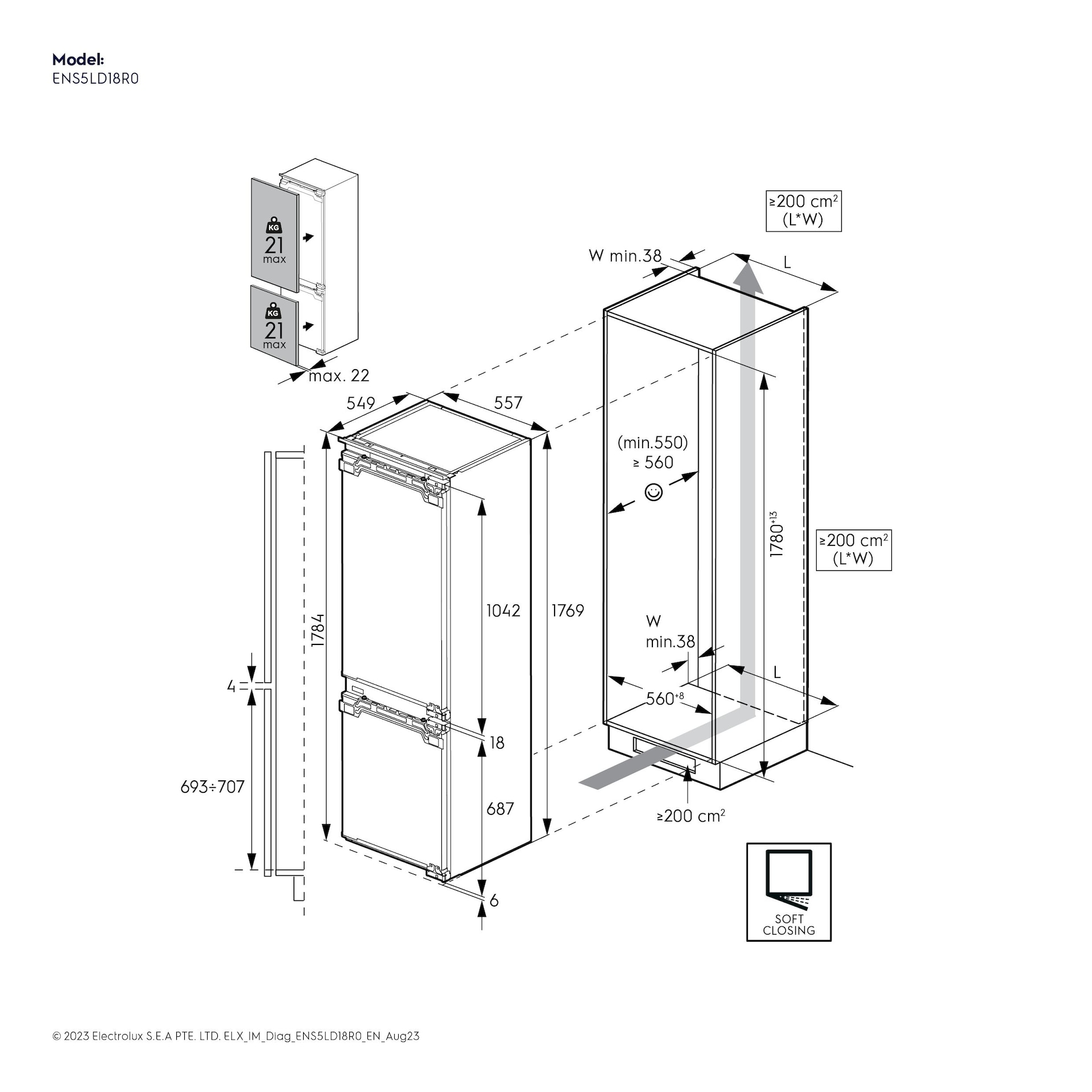 260L 500 Series built-in bottom freezer refrigerator - ENS5LD18R0 ...