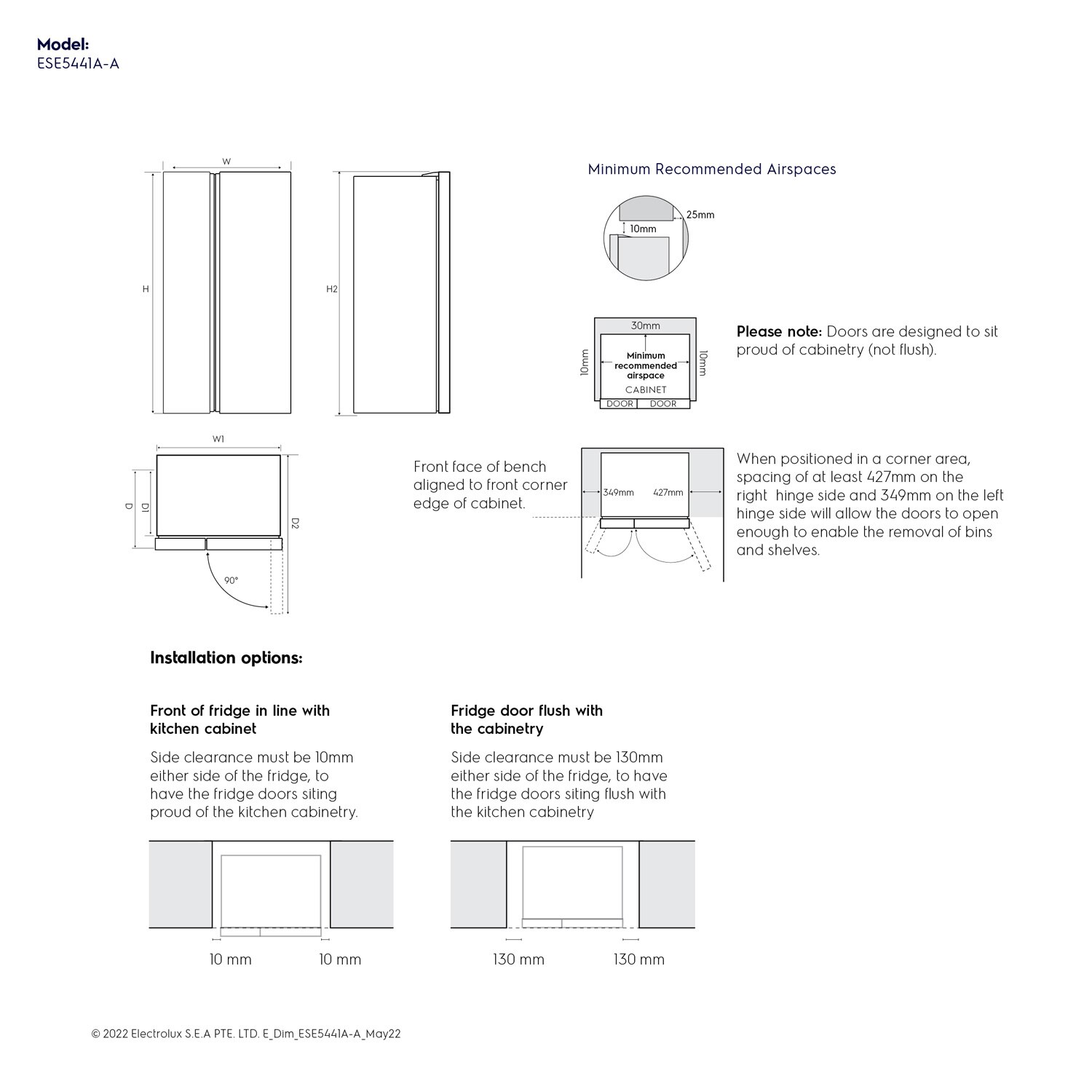 500L UltimateTaste 700 side by side refrigerator - ESE5441A-AME ...