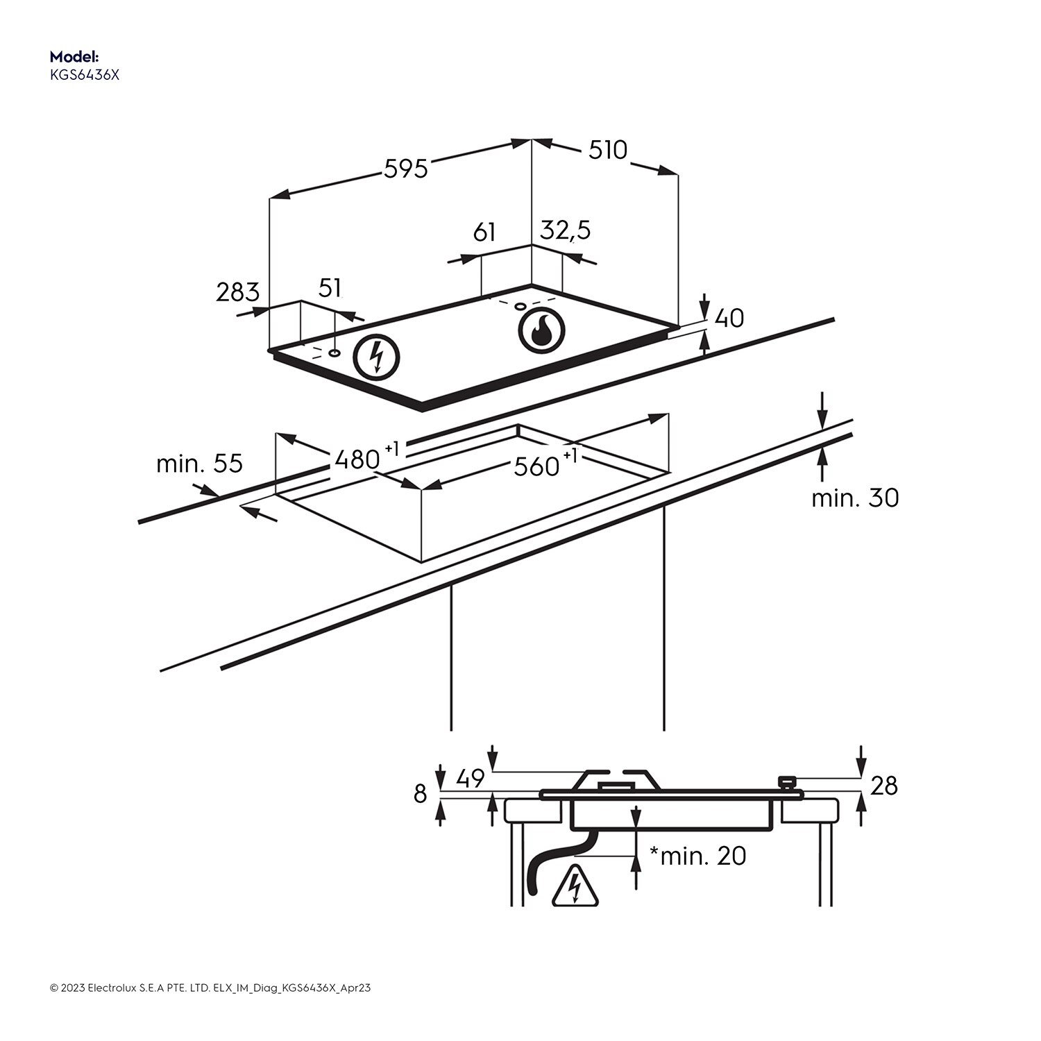 60cm UltimateTaste 500 built-in gas hob with 4 cooking zones - KGS6436X